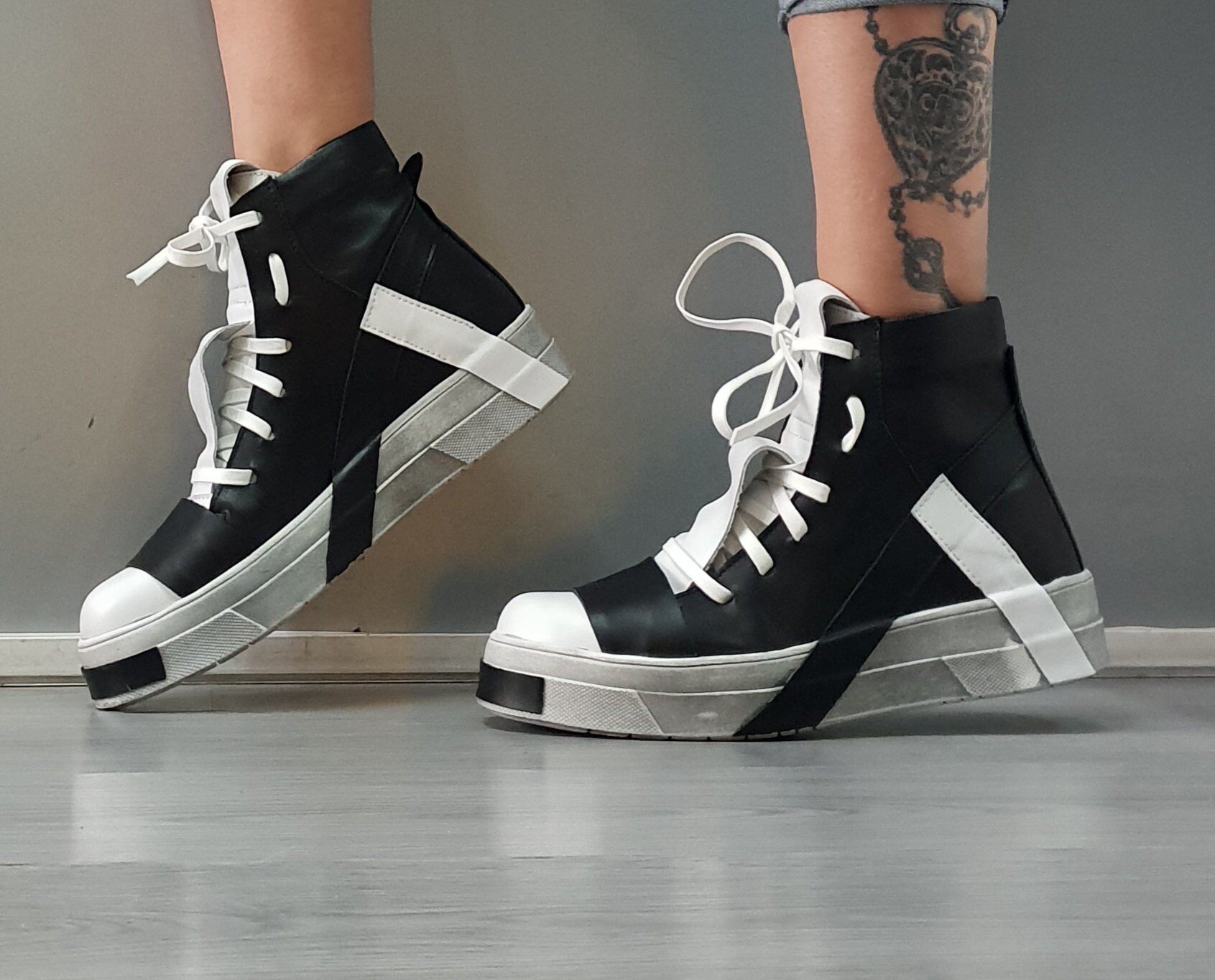 Genuine Women Sneakers Gothic Leather Sneakers Comfortable - Etsy