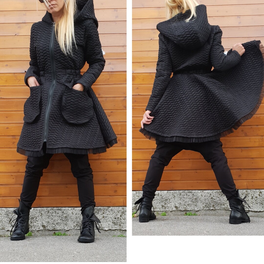 Quilted Fall Hoodie Jacket Dress – Avant Garde Asymmetrical Coat ...