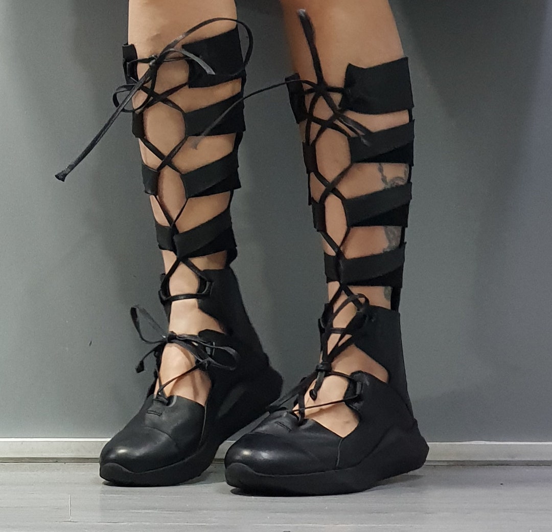 Leather Gladiator Sandals: High Steampunk Gothic Wedges - Etsy