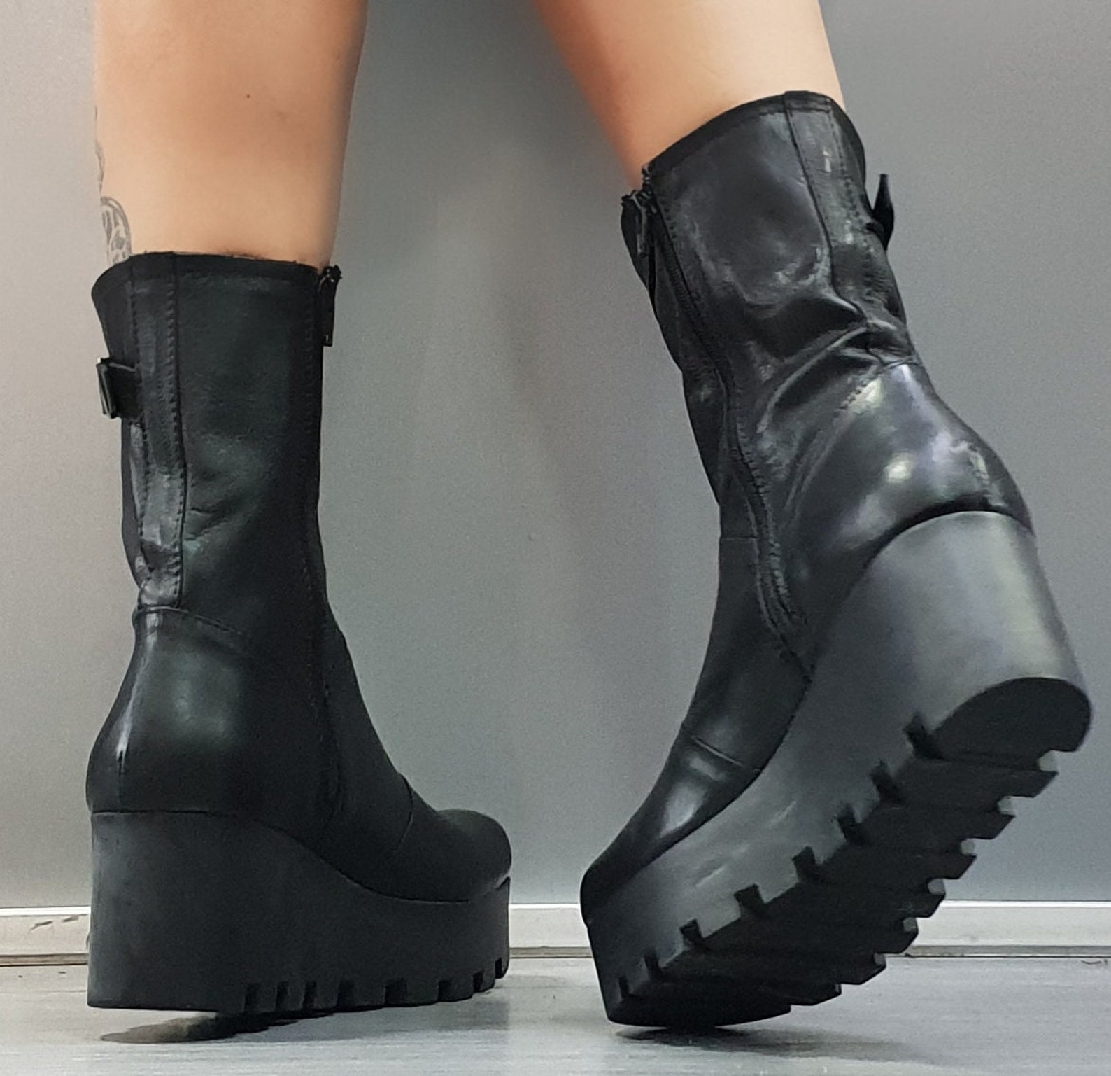 Gothic Women Boots, All Seasons, Leather Boots, Steampunk Boots, Grunge ...