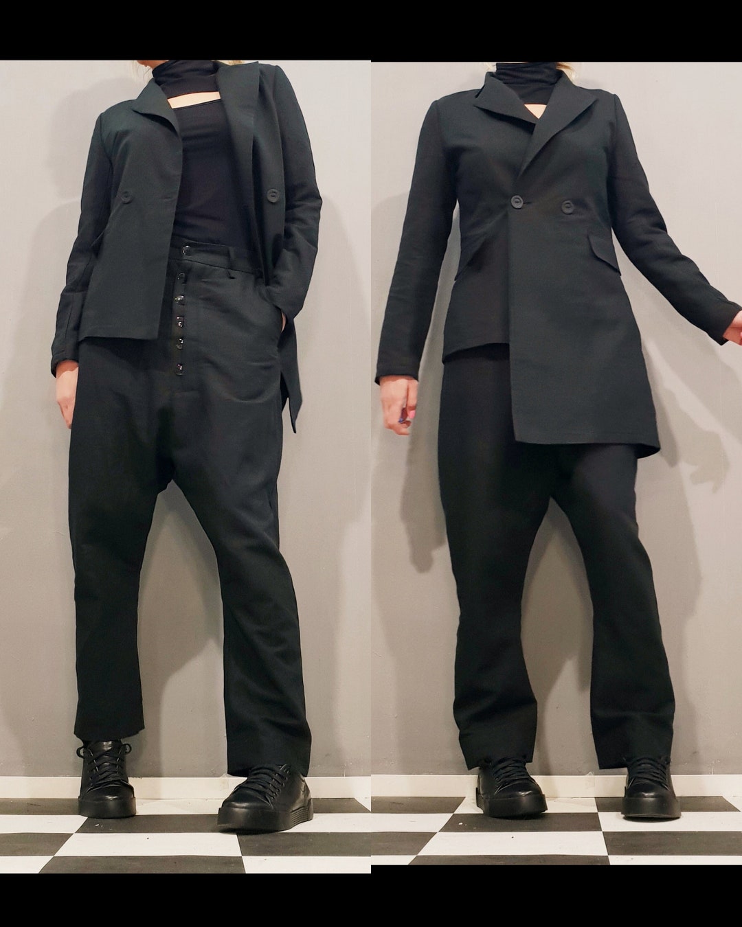 Linen Harem Pant Set: Asymmetrical Blazer, Avant Garde Style - Etsy