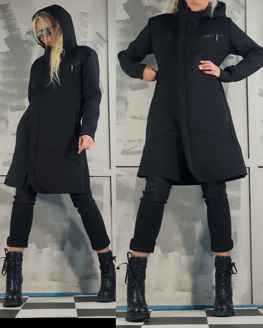 Women Neoprene Coat, Long Neoprenе Sweatshirt, Hoodie Neoprene Jacket ...