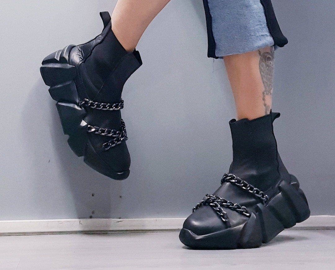 Genuine Extravagant Sneakers, Gothic Leather Sneakers, Comfortable ...