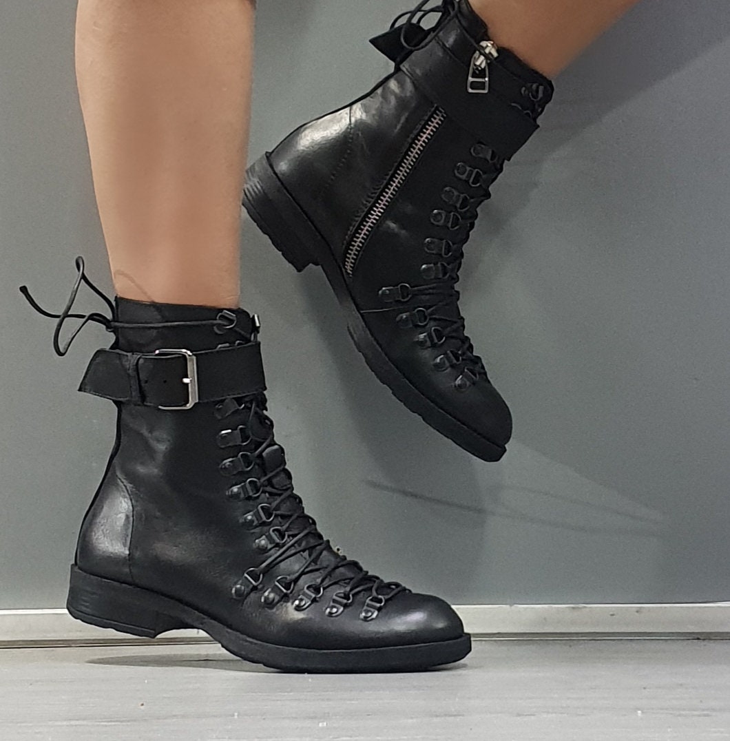 Genuine Leather Combat Booties: Gothic Ankle Boots - Etsy