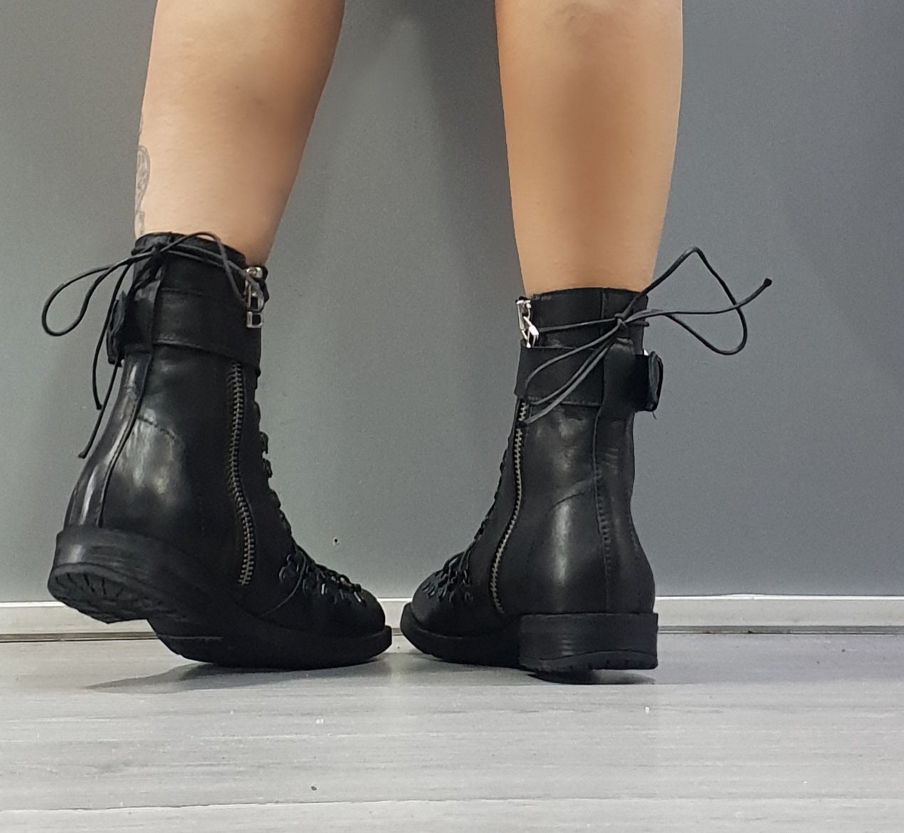 Genuine Leather Combat Booties: Gothic Ankle Boots - Etsy