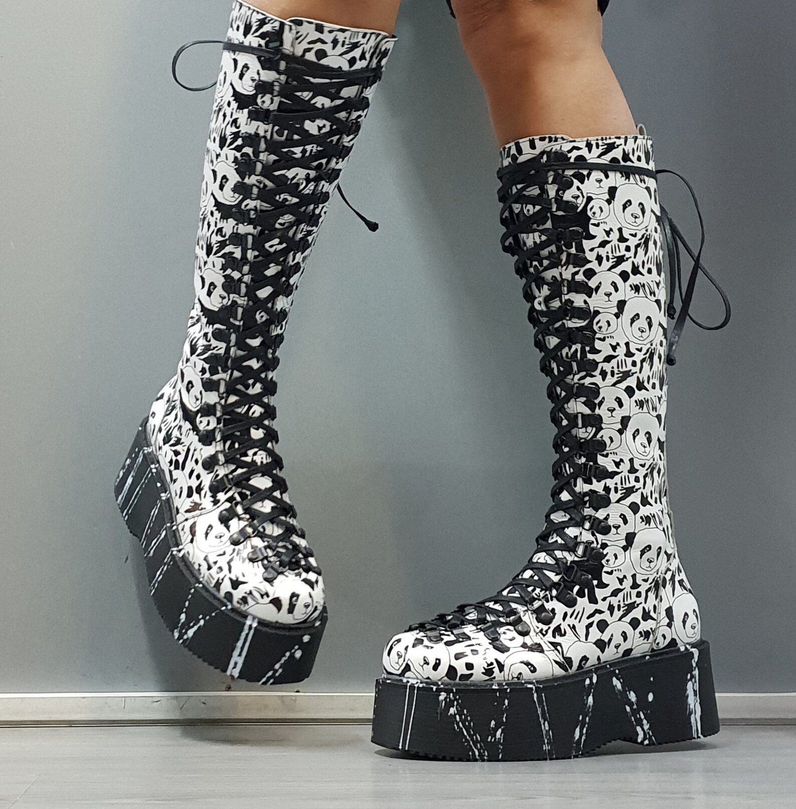 Genuine Women High Boots Panda Print Boots Black Platform - Etsy