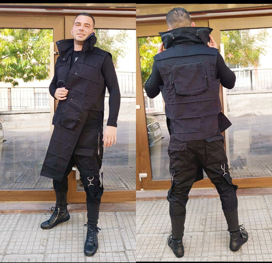Black Gothic Men's Vest, Extravagant Men Sleeveless Jacket, Avant Garde ...