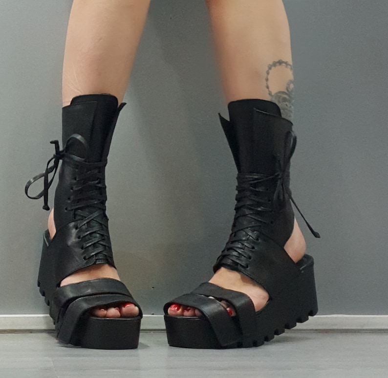 Platform Leather Sandals: Gothic Steampunk Open Toe Boots - Etsy