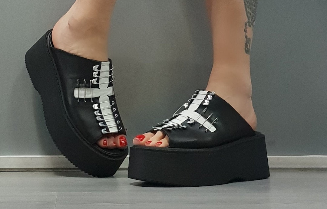 Extravagant Platform Sandals, Leather Safety Pin Sandals, Grunge ...