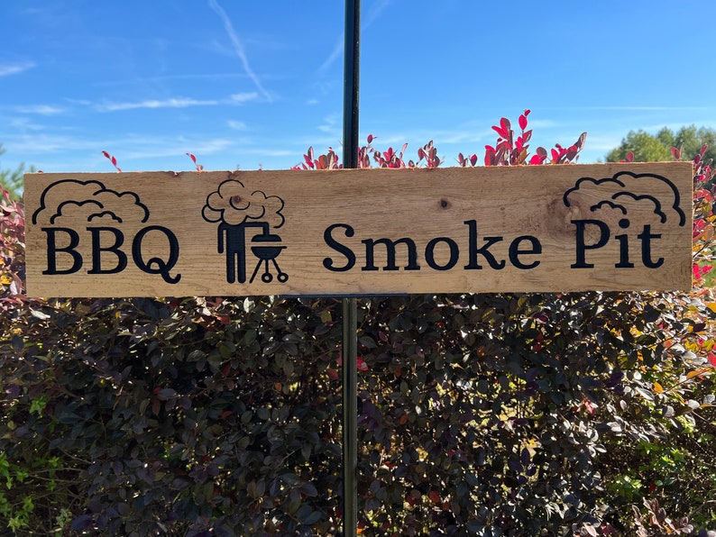 BBQ Smoke Pit Wooden Carved Cedar Sign Bar-b-que Smoke Pit - Etsy