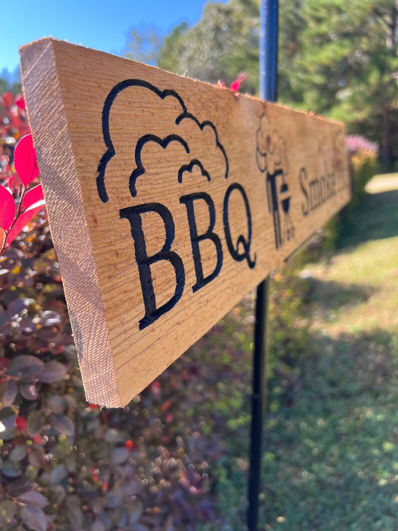 BBQ Smoke Pit Wooden Carved Cedar Sign Bar-b-que Smoke Pit - Etsy