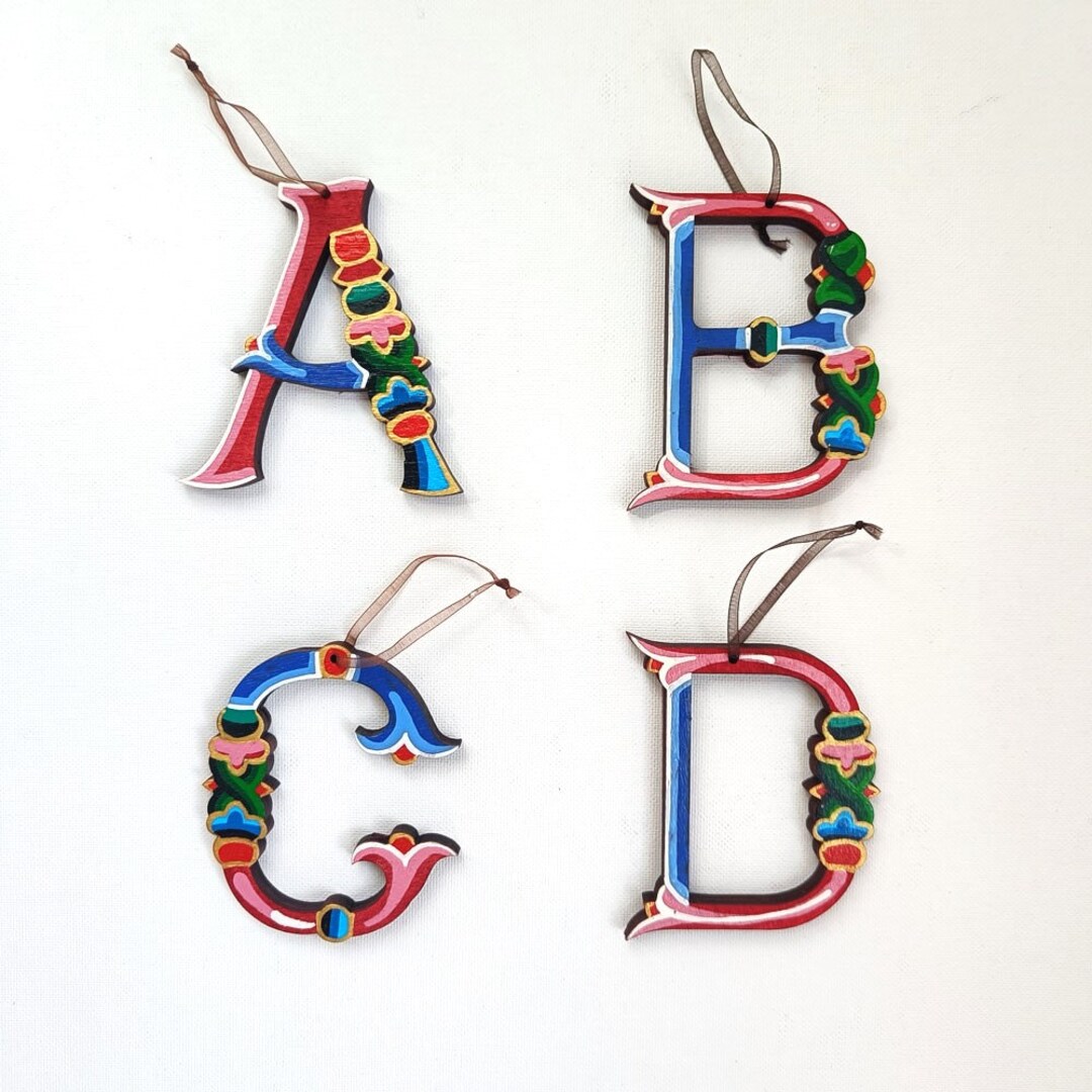 ABCD Latin Alphabet Hand Painted Wood Letters, Christmas Decoration ...