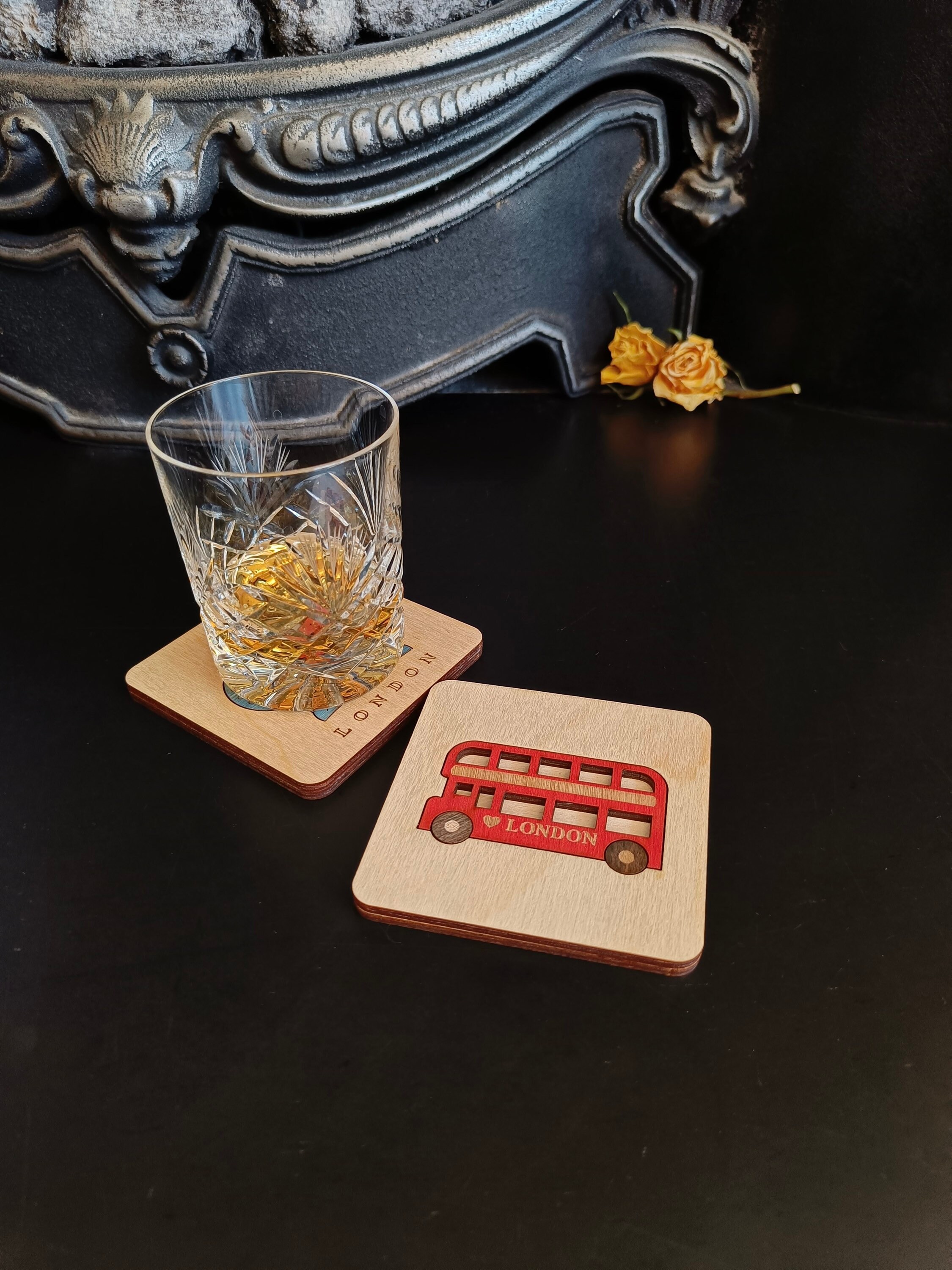 British Themed Wooden Coasters Set of 4 Crown Telephone - Etsy