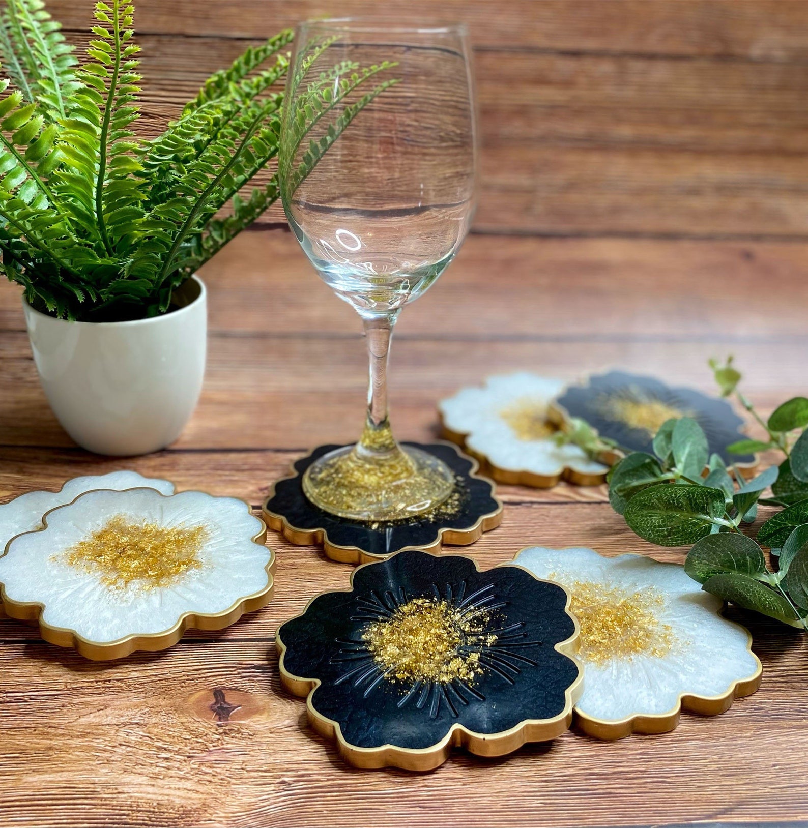 Flower Resin Coasters Unique Coasters Set White Marble | Etsy