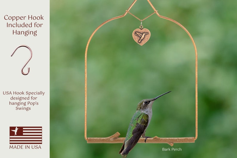 Copper Hummingbird Swing With Heart Charm - USA Made - Etsy