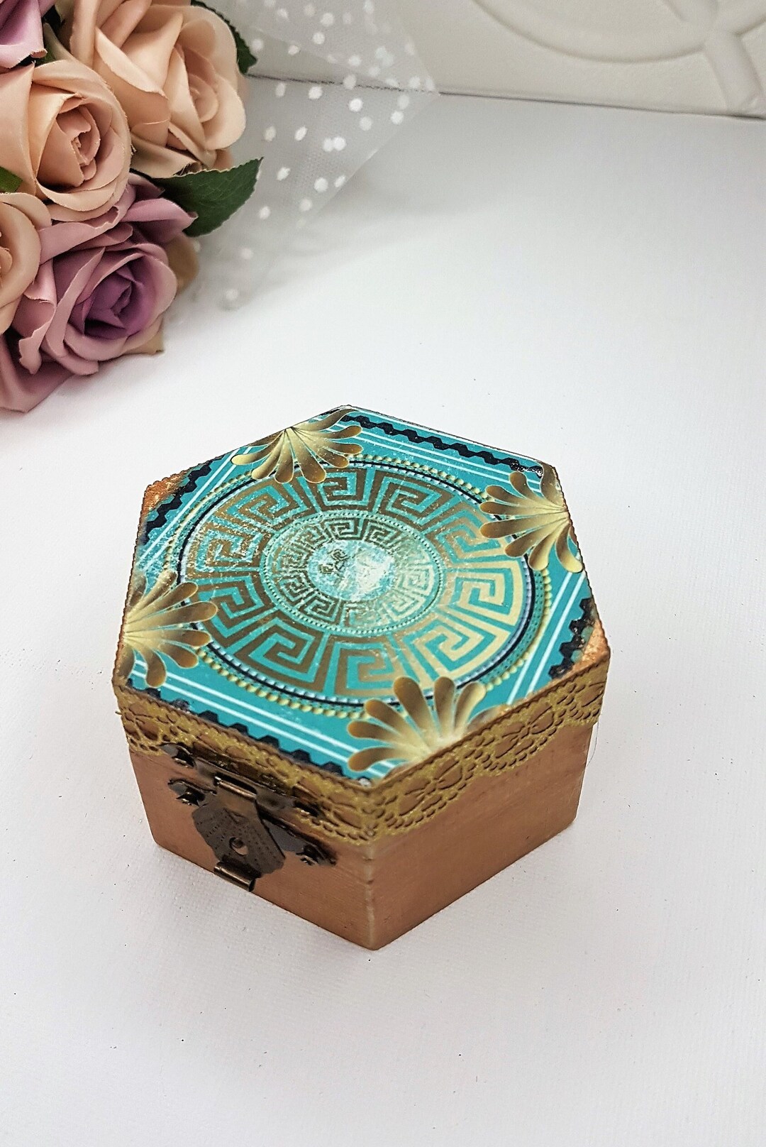 Ancient Greek Key Jewelry Box,meander Small Wooden Box Hexagon Ring ...