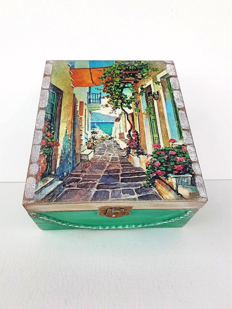 Greek Islands Jewelry Box,greece Mykonos Paros Tea Bag Storage,wood Tea ...