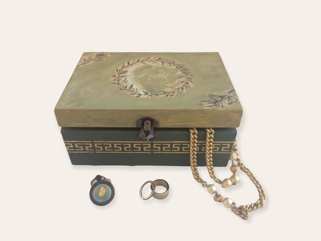 Greek Olive Tree Leaf Laurel Wreath Jewelry Organizer, Gold Greek Key ...