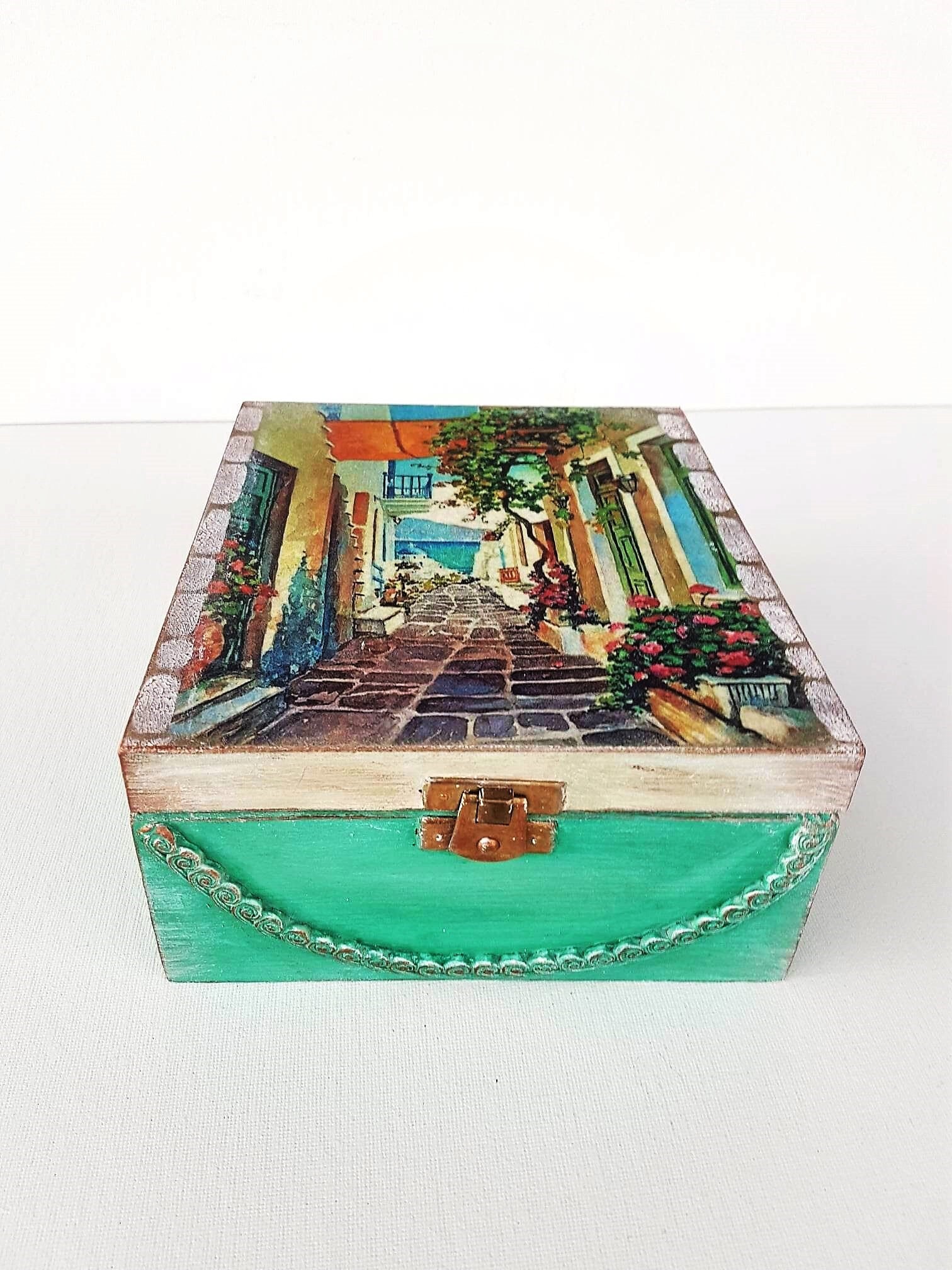 Greek Islands Jewelry Box,greece Mykonos Paros Tea Bag Storage,wood Tea ...