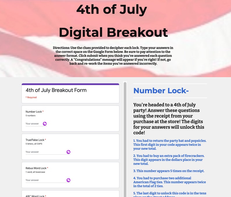 4th of July Digital Breakout Escape Room - Etsy