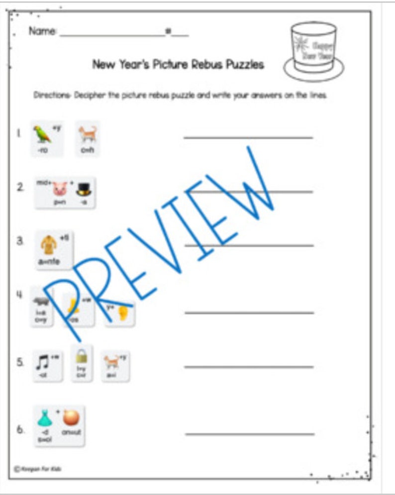 New Year's Picture Rebus Puzzles - Etsy