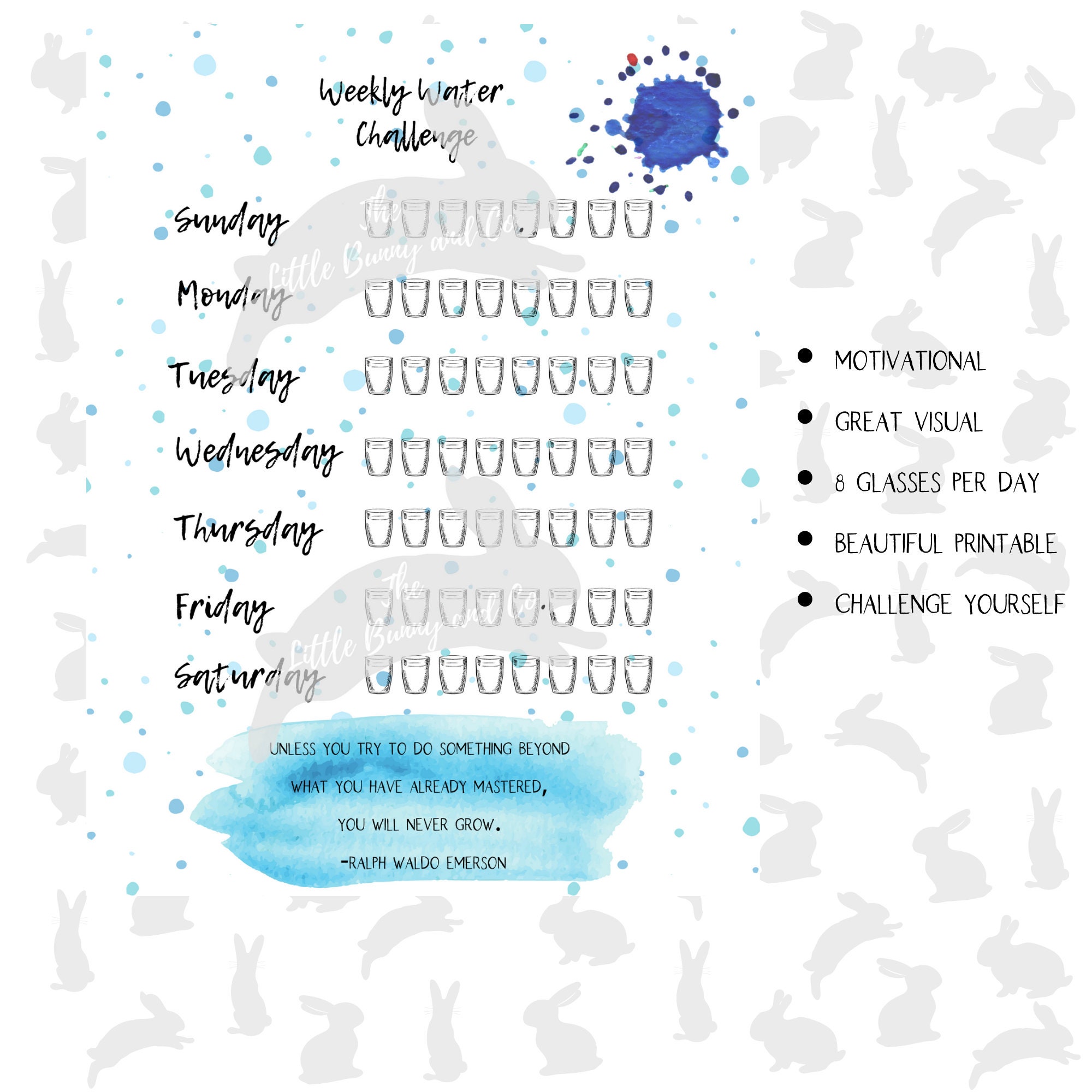 Water Habit Tracker Printable, Digital Download, Weekly Goal Chart ...