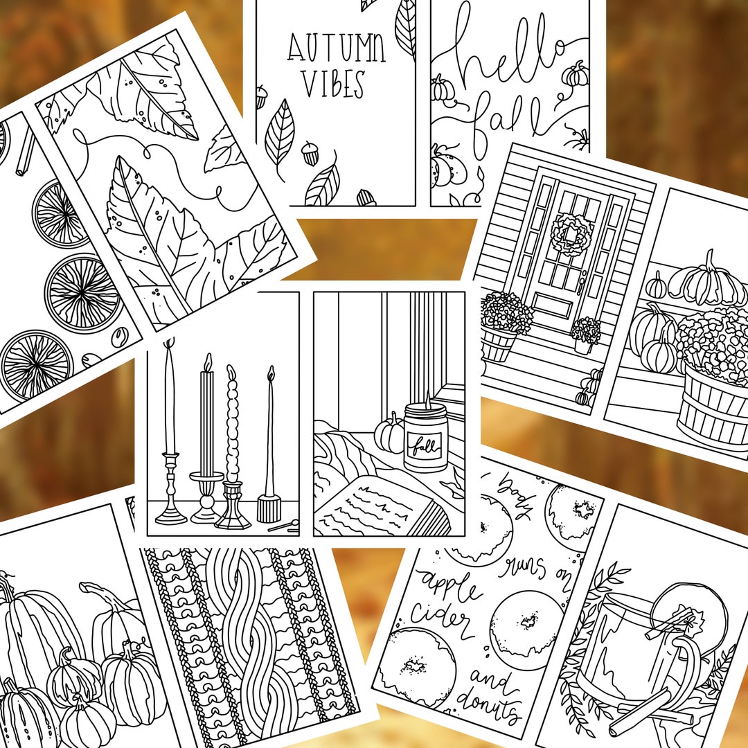 Fall Digital Download Coloring Pages - Adult Coloring Pages - Autumn ...