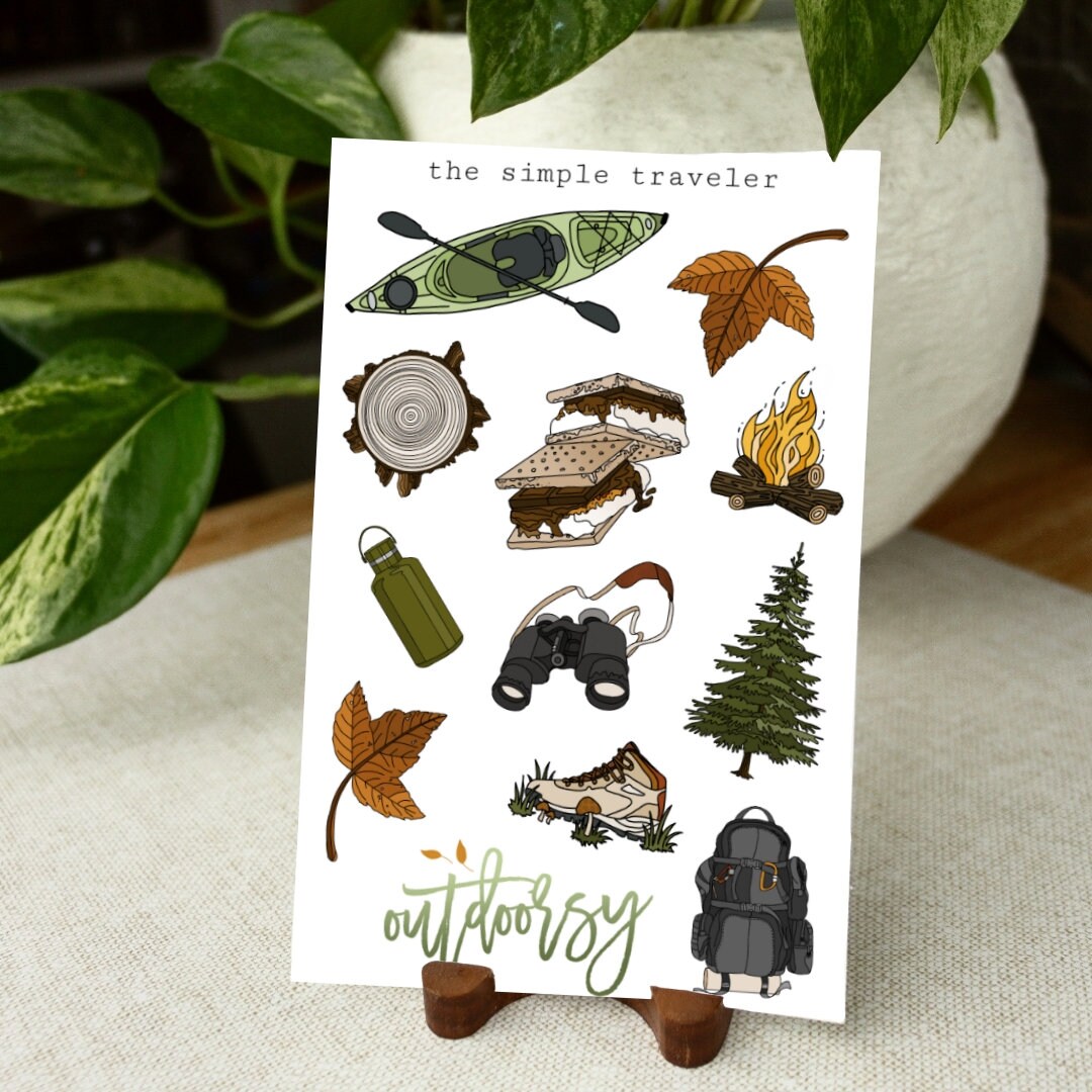 Hiking and Camping Sticker Sheet - Minimal Design - Hiking Camping ...
