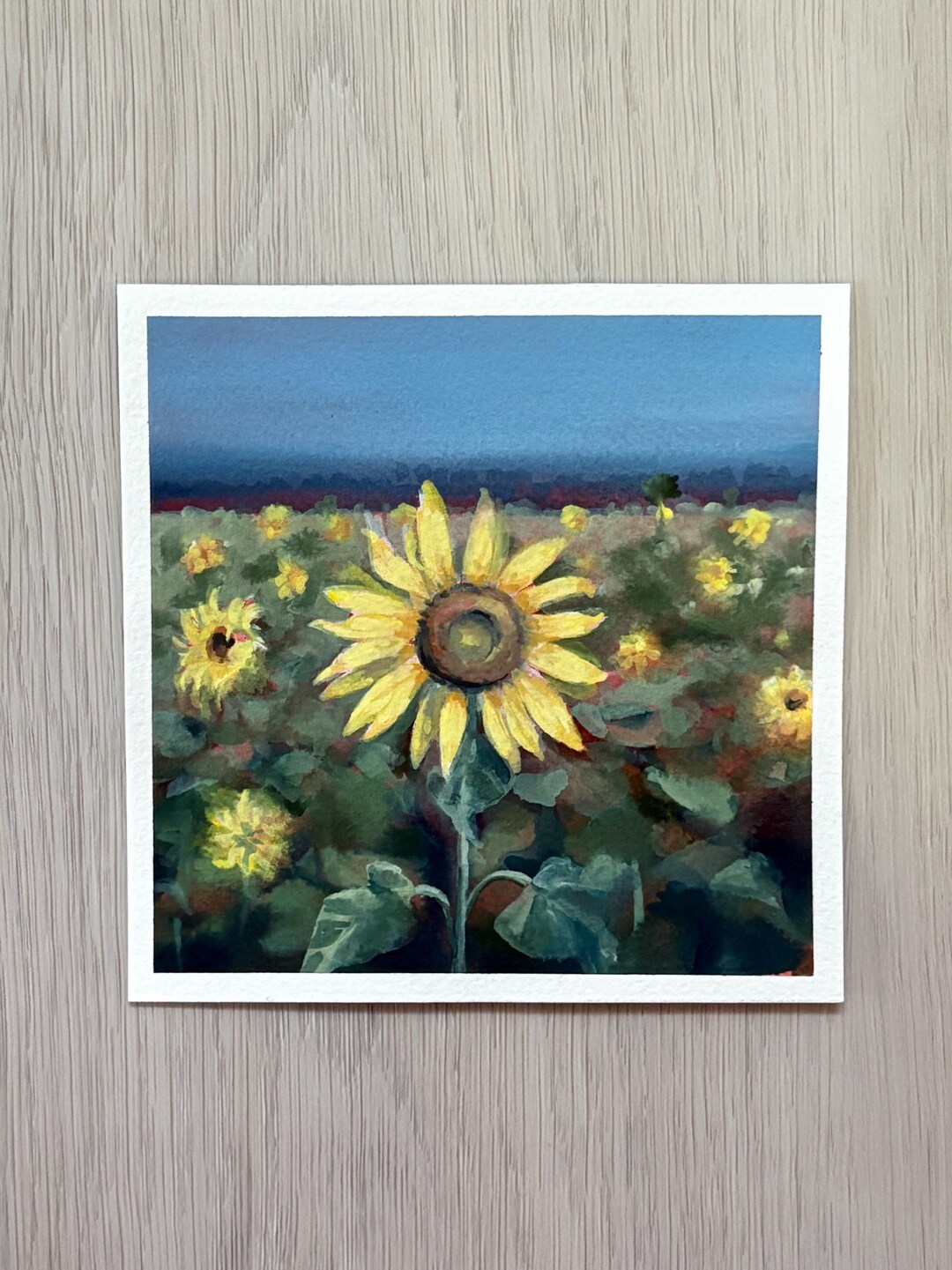 Sunflower Field Illustration, Original Gouache Painting 5 X 5 Inches - Etsy
