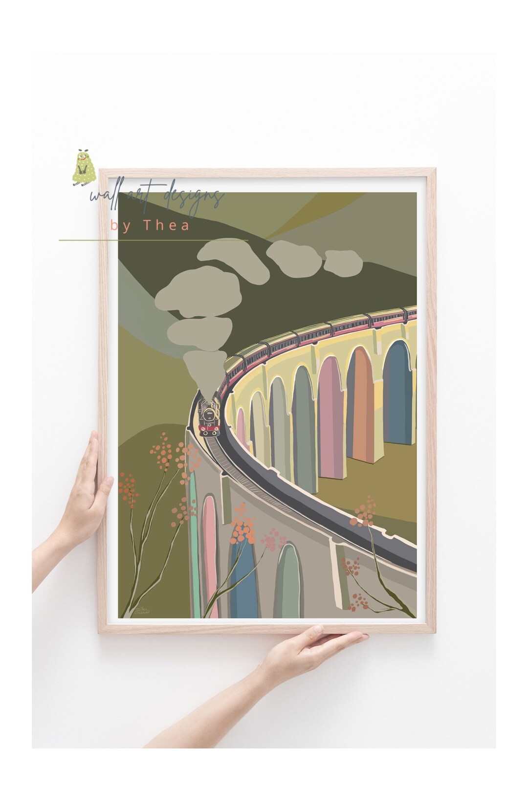 A3 Glenfinnan Viaduct Print Green Blue Pink Yellow Purple Scottish ...