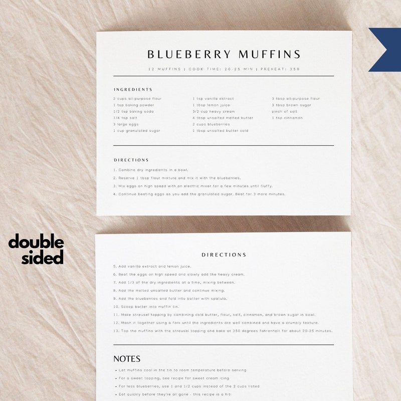 Recipe Card Template - Etsy