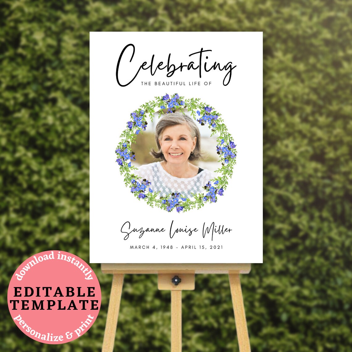 Editable Funeral Sign Celebration of Life, Large Funeral Sign, Memorial ...