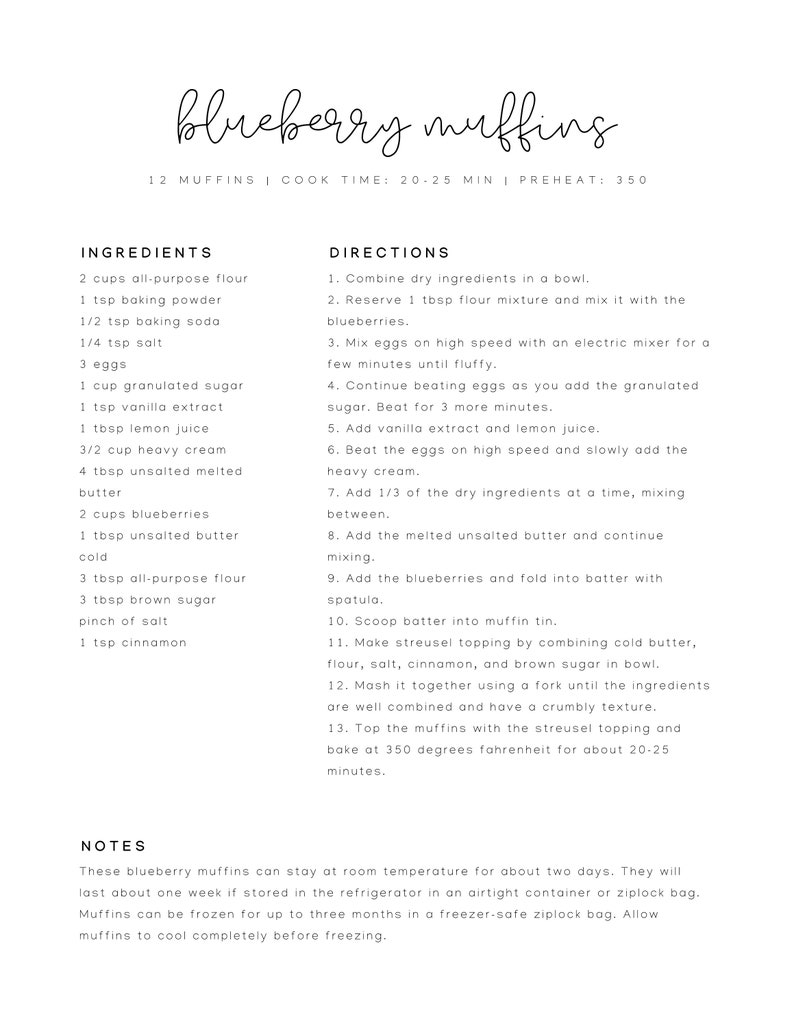 Minimalist Recipe Page Template, Editable Simple Recipe Card, Modern ...