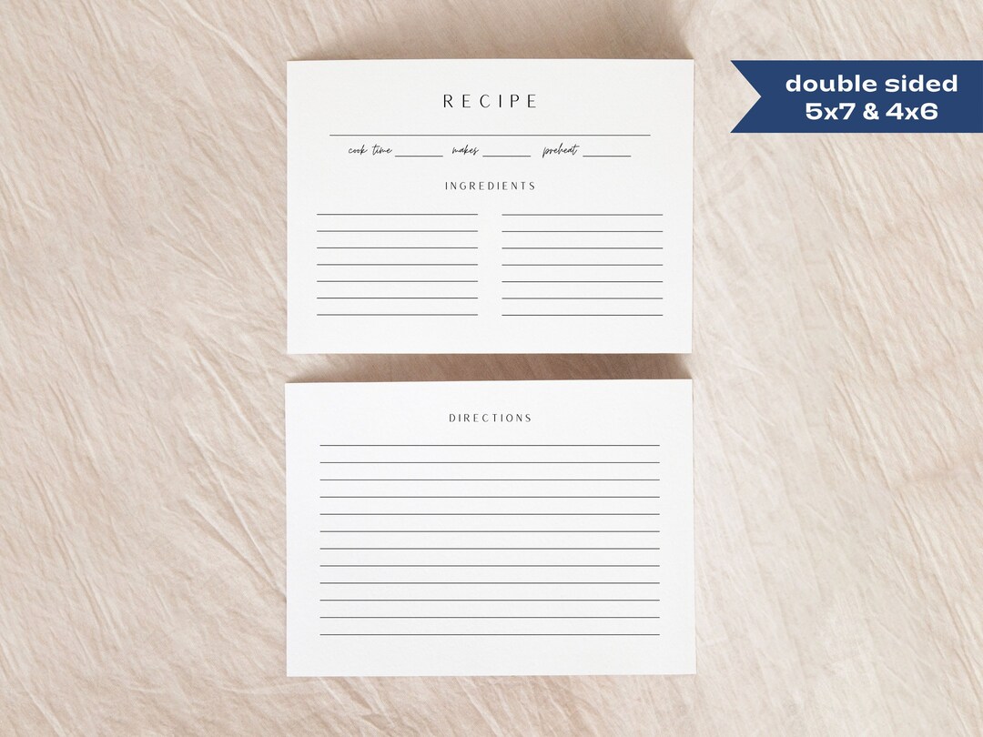 Blank Recipe Card Template, Editable Simple Recipe Card, Modern Recipe ...