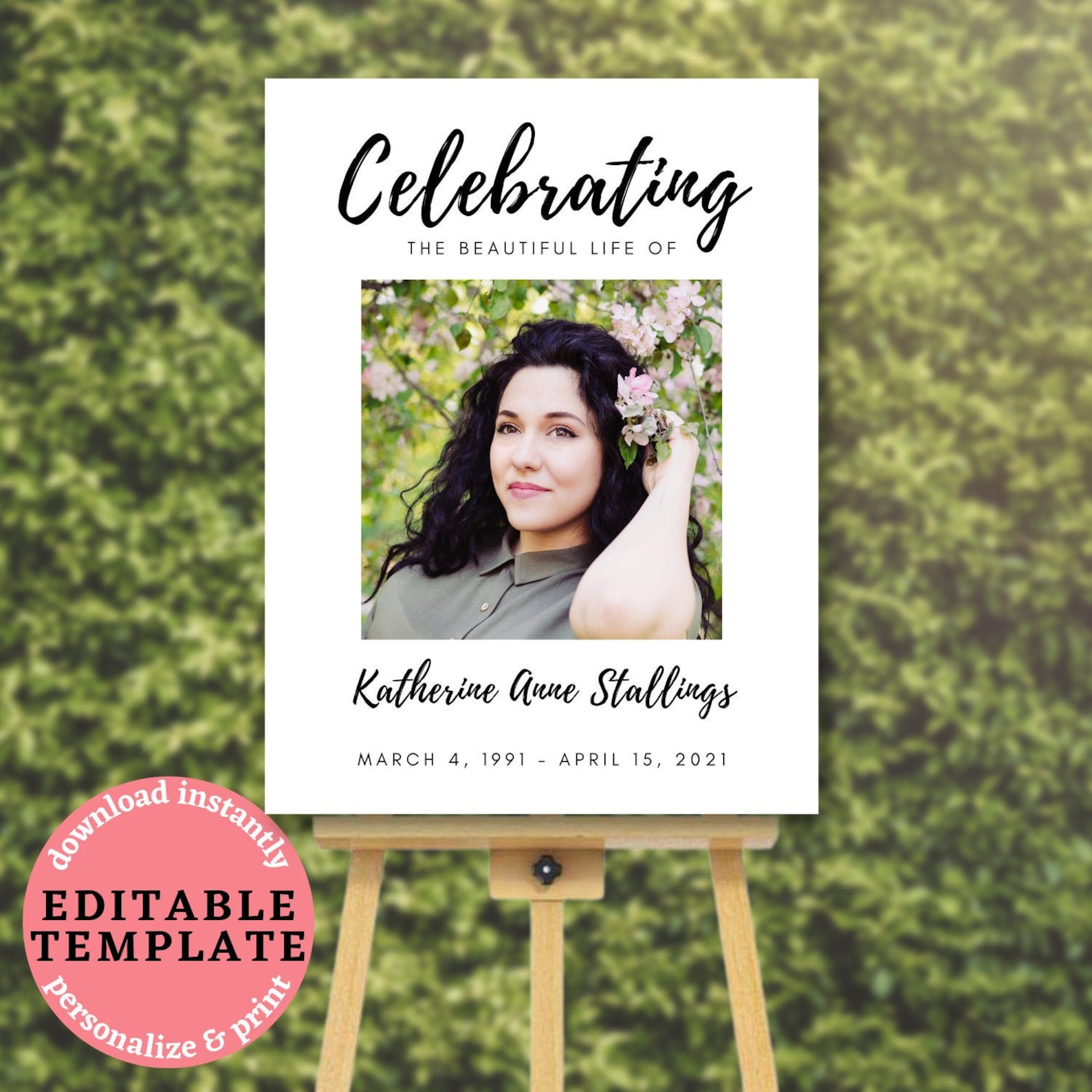 Editable Funeral Sign Celebration of Life, Large Funeral Sign, Memorial ...