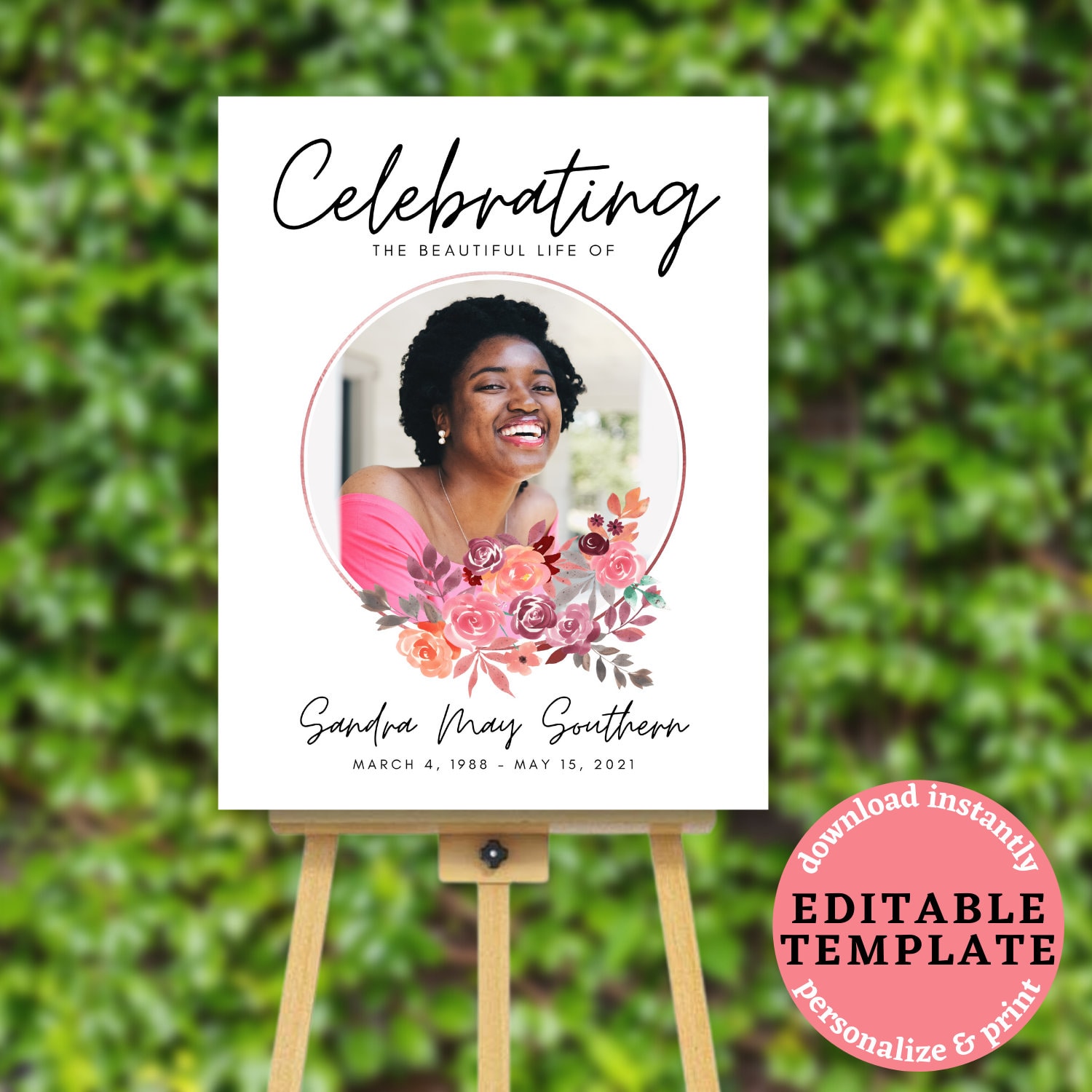 Editable Funeral Sign - Celebration of Life, Large Funeral Sign ...