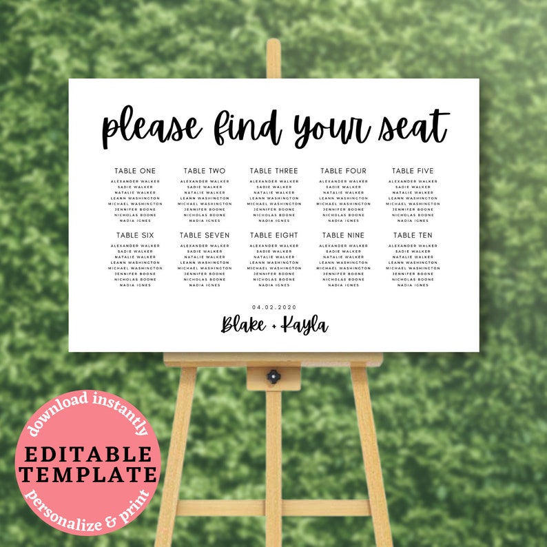 Editable Wedding Seating Chart Sign Welcome Sign, Take a Seat, Wedding ...