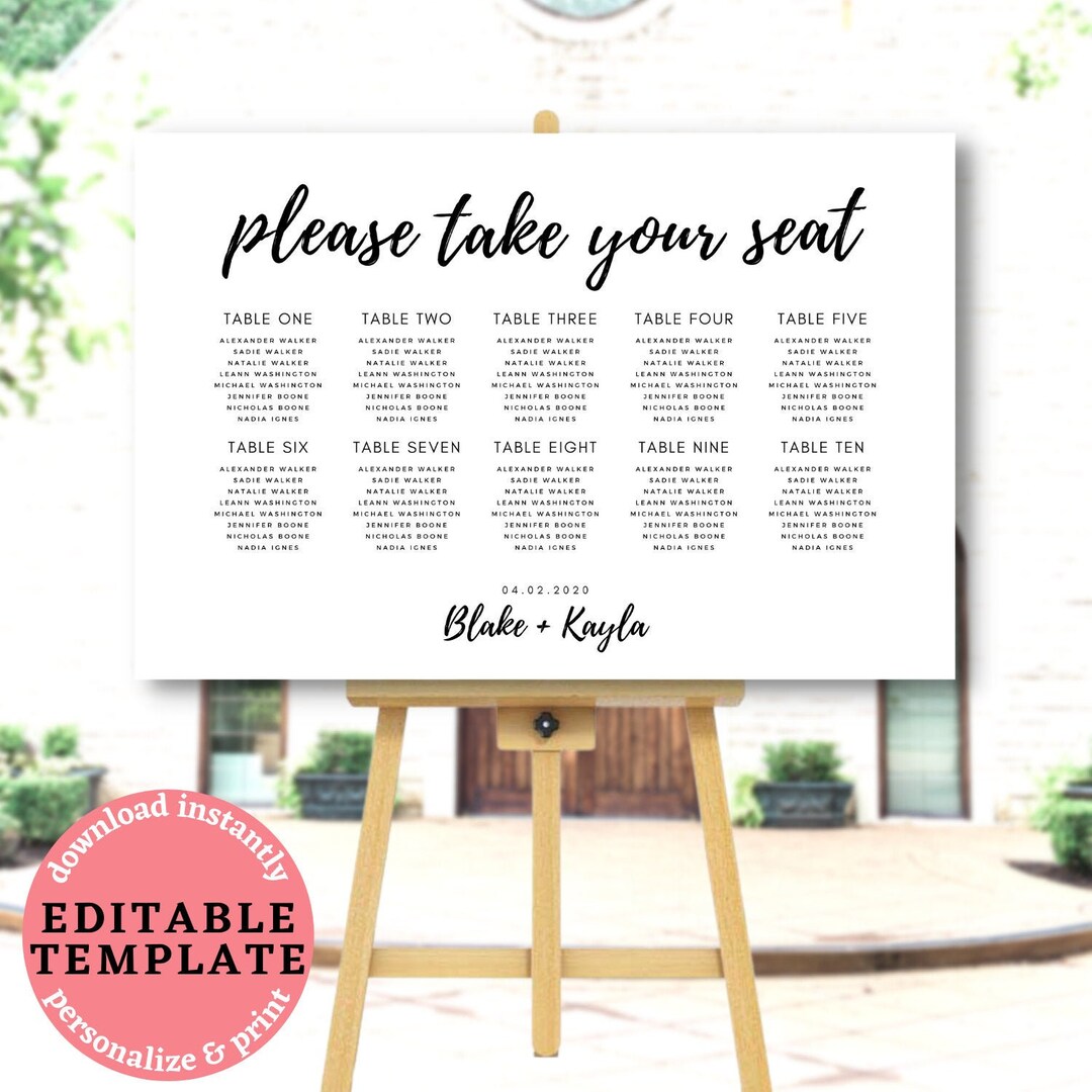 Editable Wedding Seating Chart Sign Welcome Sign, Take a Seat, Wedding ...
