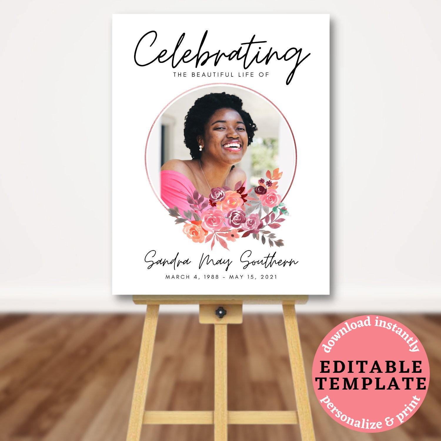 Editable Funeral Sign - Celebration of Life, Large Funeral Sign ...