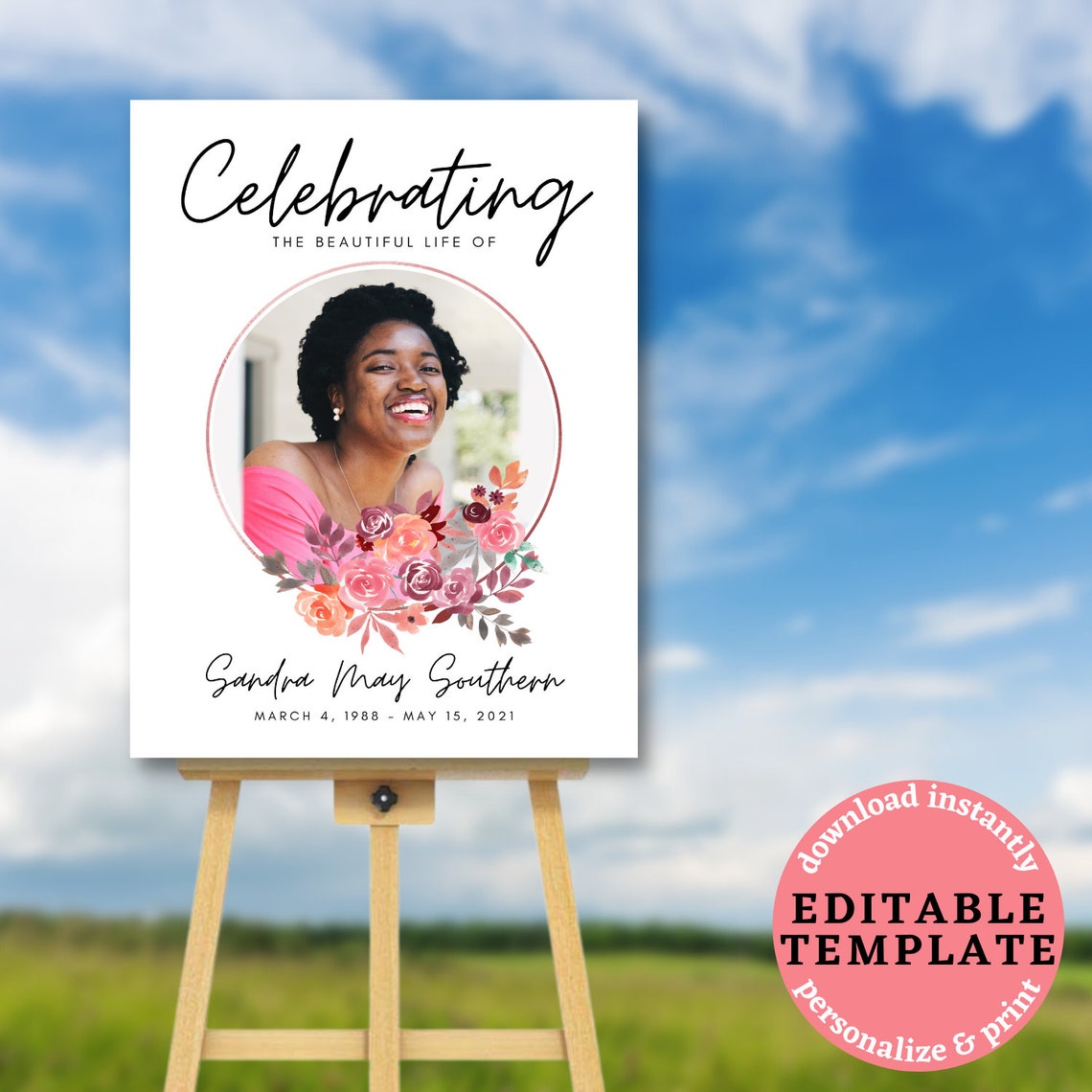 Editable Funeral Sign - Celebration of Life, Large Funeral Sign ...