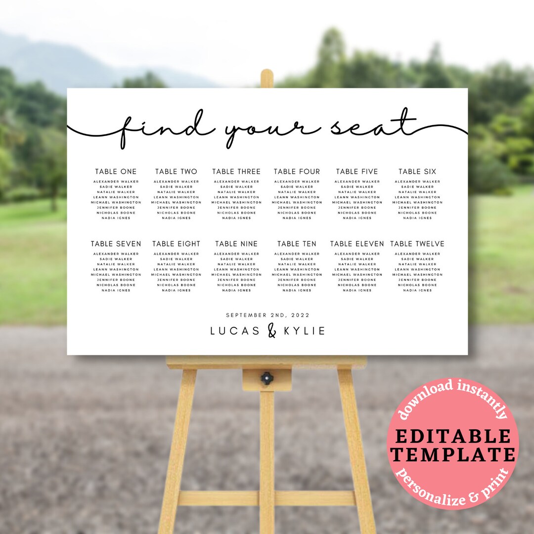 Editable Wedding Seating Chart Sign Welcome Sign, Take a Seat, Wedding ...