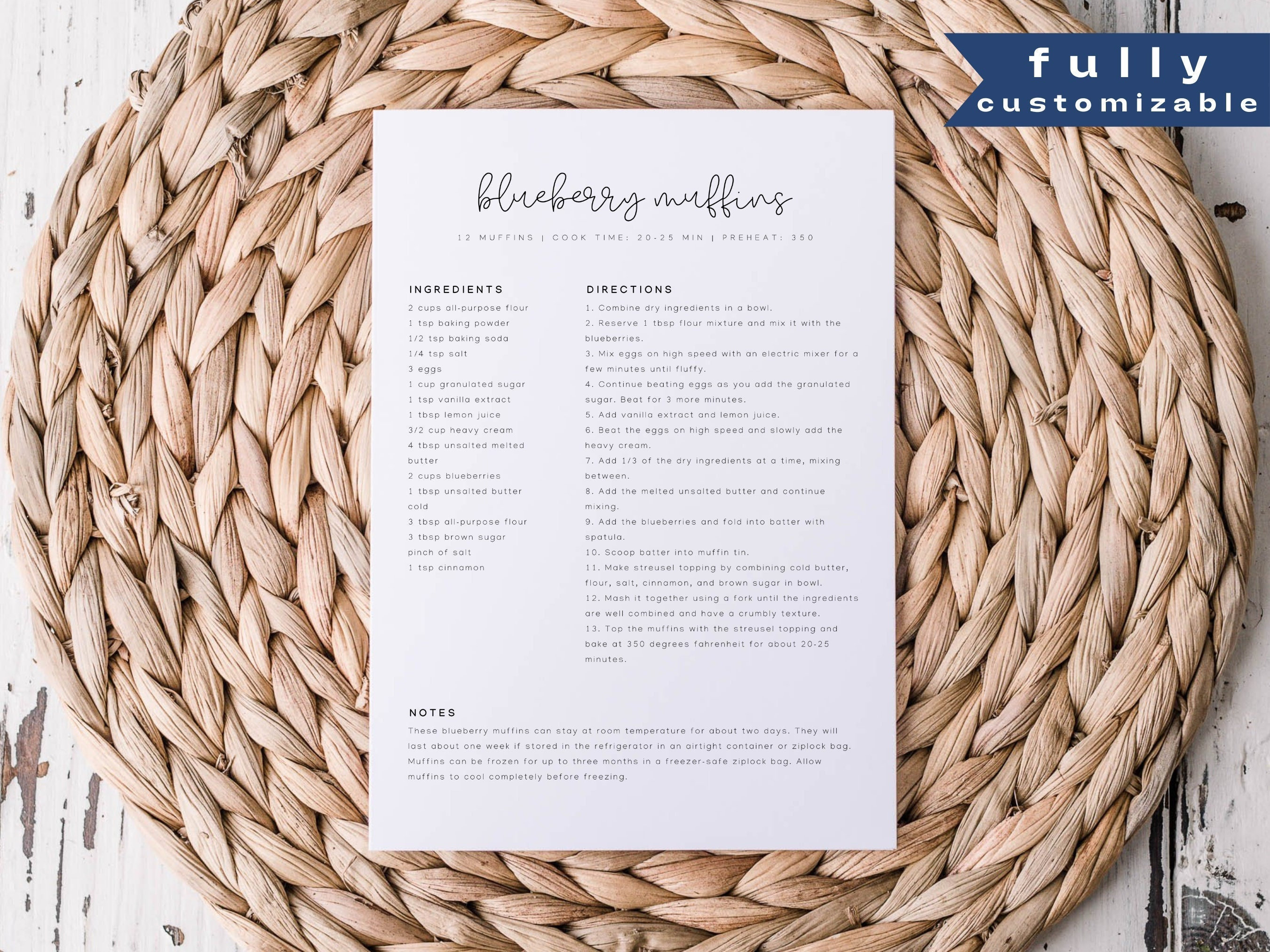 Minimalist Recipe Page Template, Editable Simple Recipe Card, Modern ...