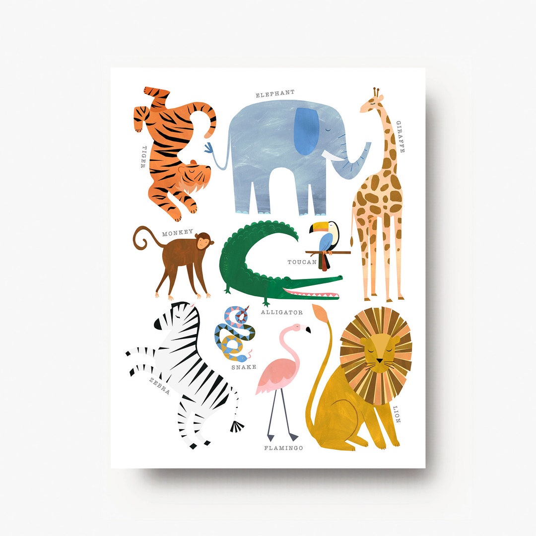 Safari & Jungle Animal Chart | Kids Wall Art | Nursery Art | Jungle ...
