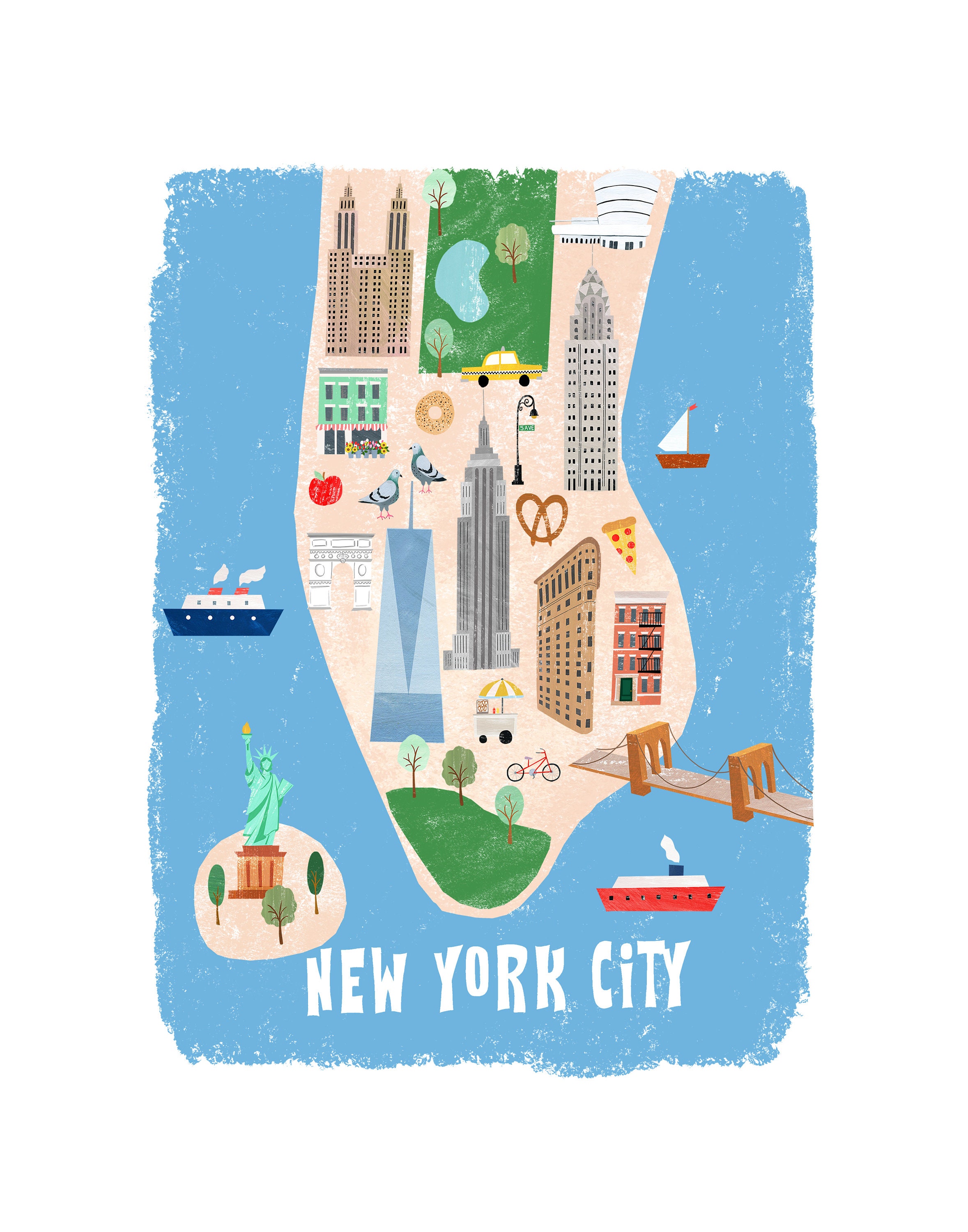 NYC Map Art Print New York City Wall Decor NYC Landmarks Map of ...