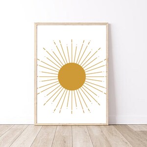 Retro Sun Print, Sun Wall Art, Boho Sun Art, Sunshine Poster, Sun ...