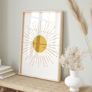 Retro Sun Print, Sun Wall Art, Boho Sun Art, Sunshine Poster, Sun ...