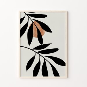 Boho Botanical Wall Art, Black Leaf Art, Abstract Leaf Print, Mid ...