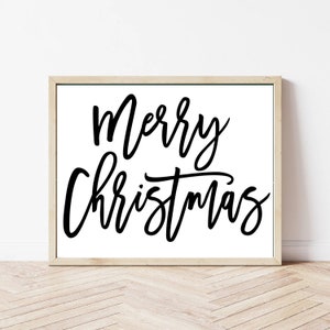 Merry Christmas Printable, Merry Christmas Sign, Black and White Print ...