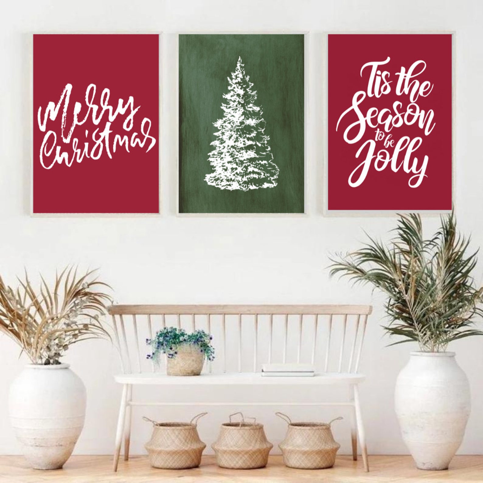 Christmas Wall Art Set of 3 Prints Christmas Printable Red - Etsy