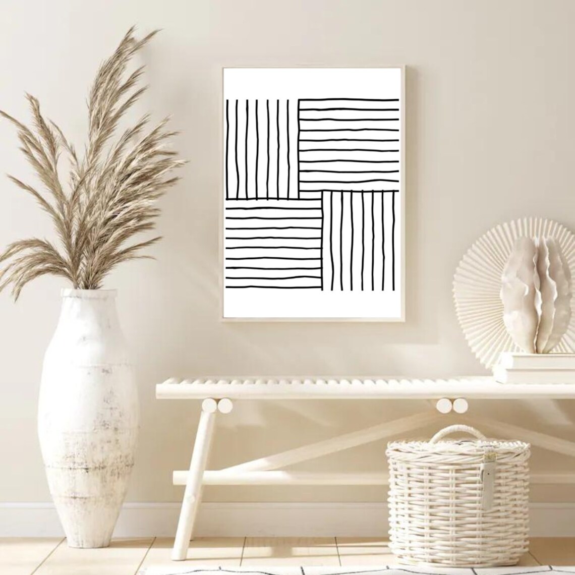 Black Line Print, Geometric Line Art, Abstract Wall Decor, Printable ...